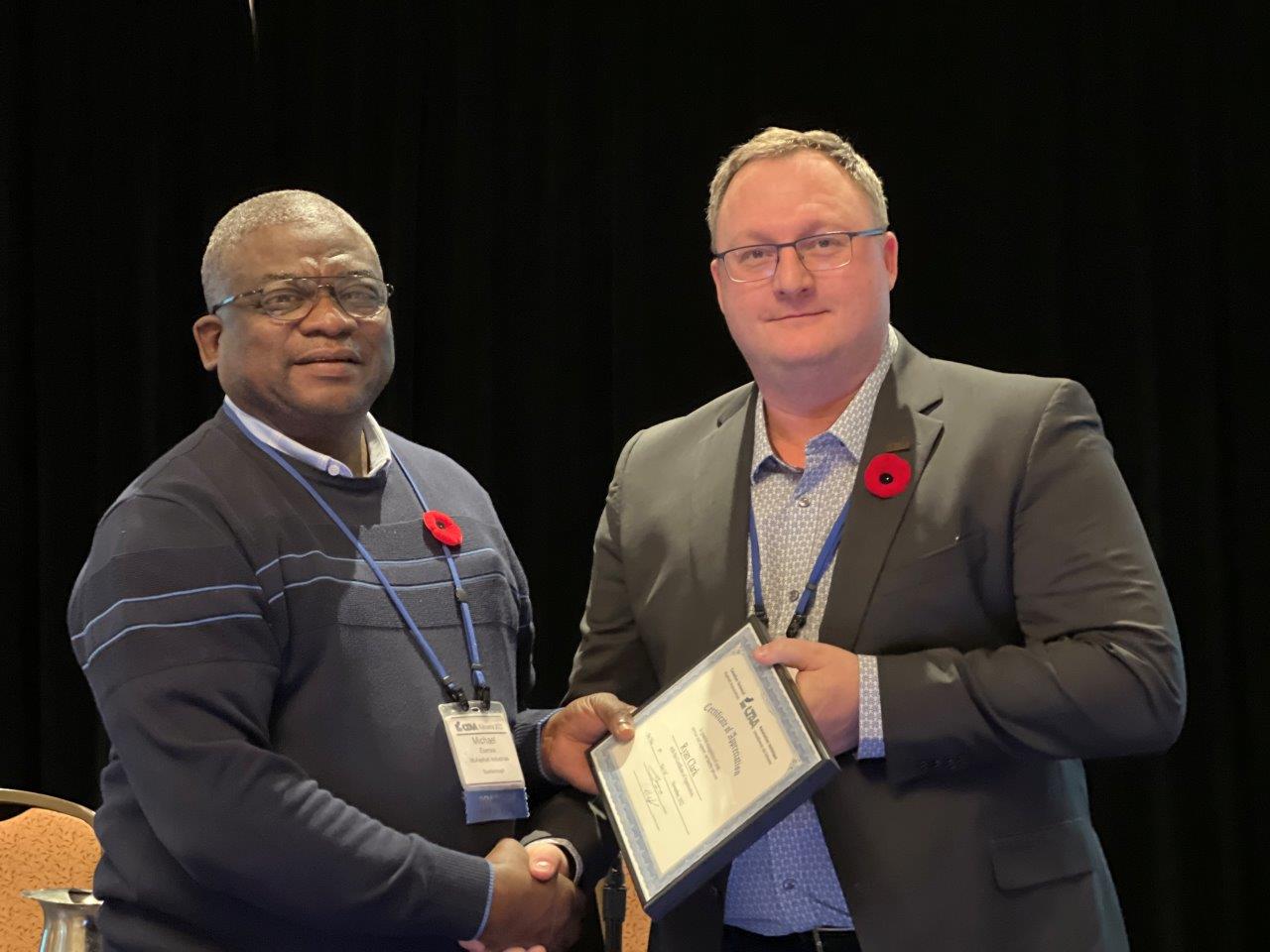 Outgoing Board Member Ryan Clark - Certificate of Appreciation